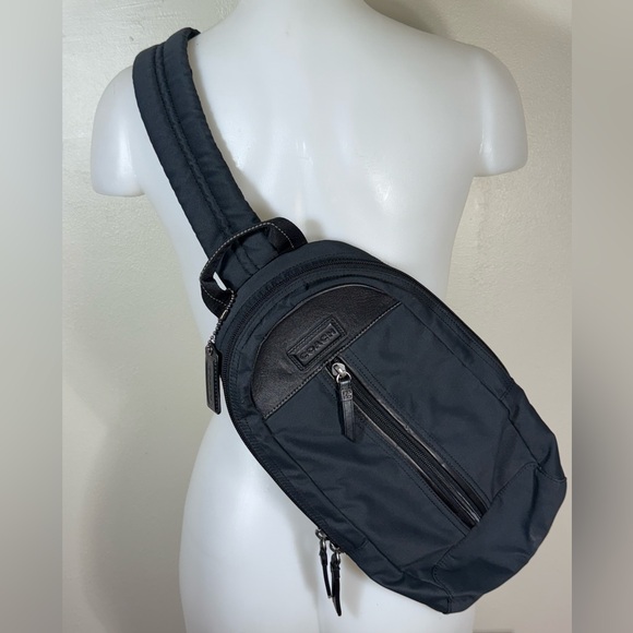 Coach | Bags | Coach Varick Microfiber Fabric Leather Trim Sling Bag ...